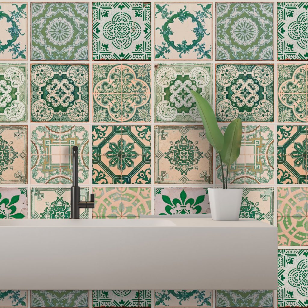Vintage Green Antique Azulejo Wall Tile Sticker Set – Sales Decor