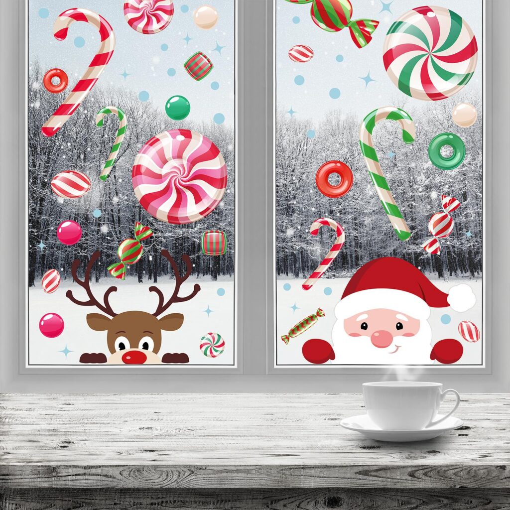 C2WSW003 – Window Clings Santa And Rudolph In Candyland – Sales Decor